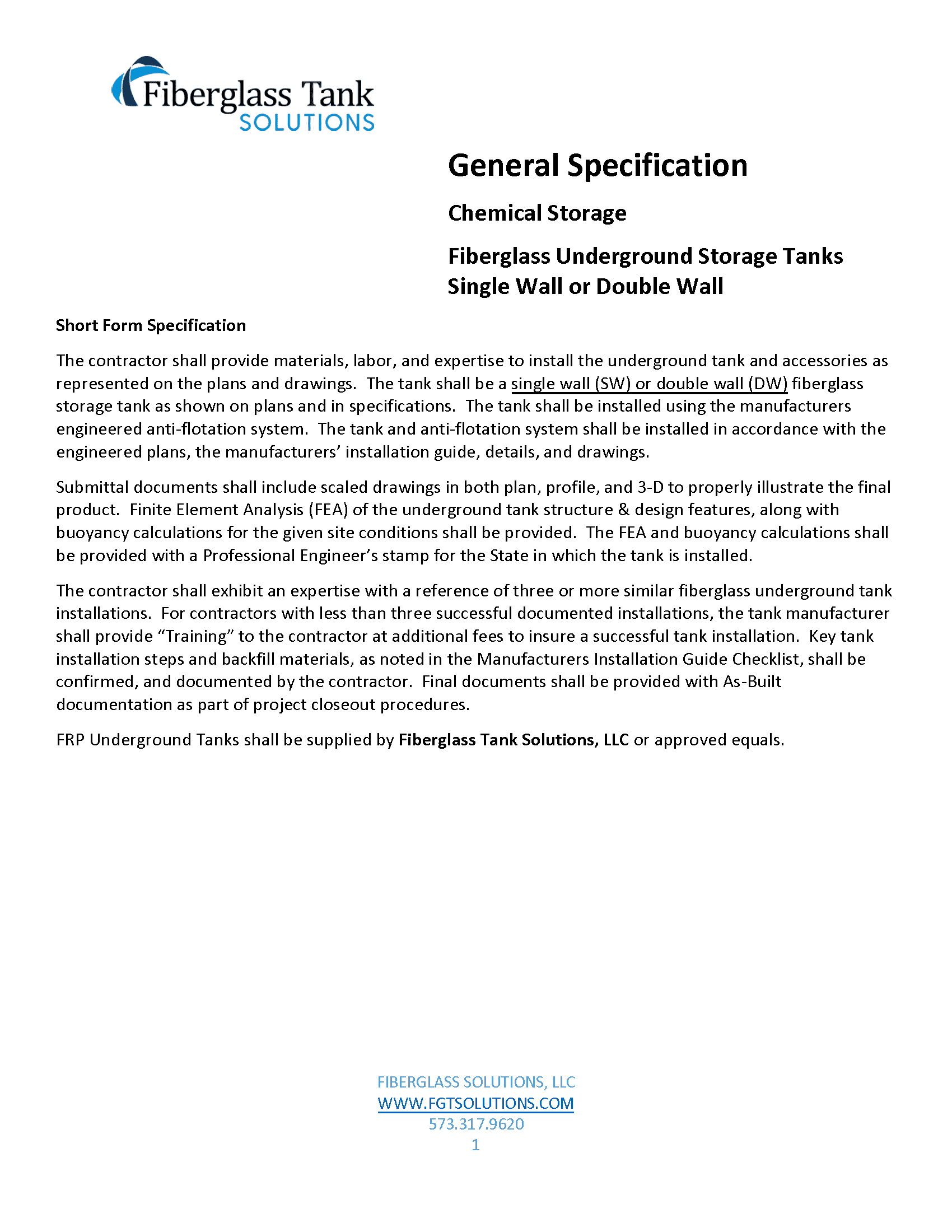 Chemical Storage Underground Storage Tank (Specification)