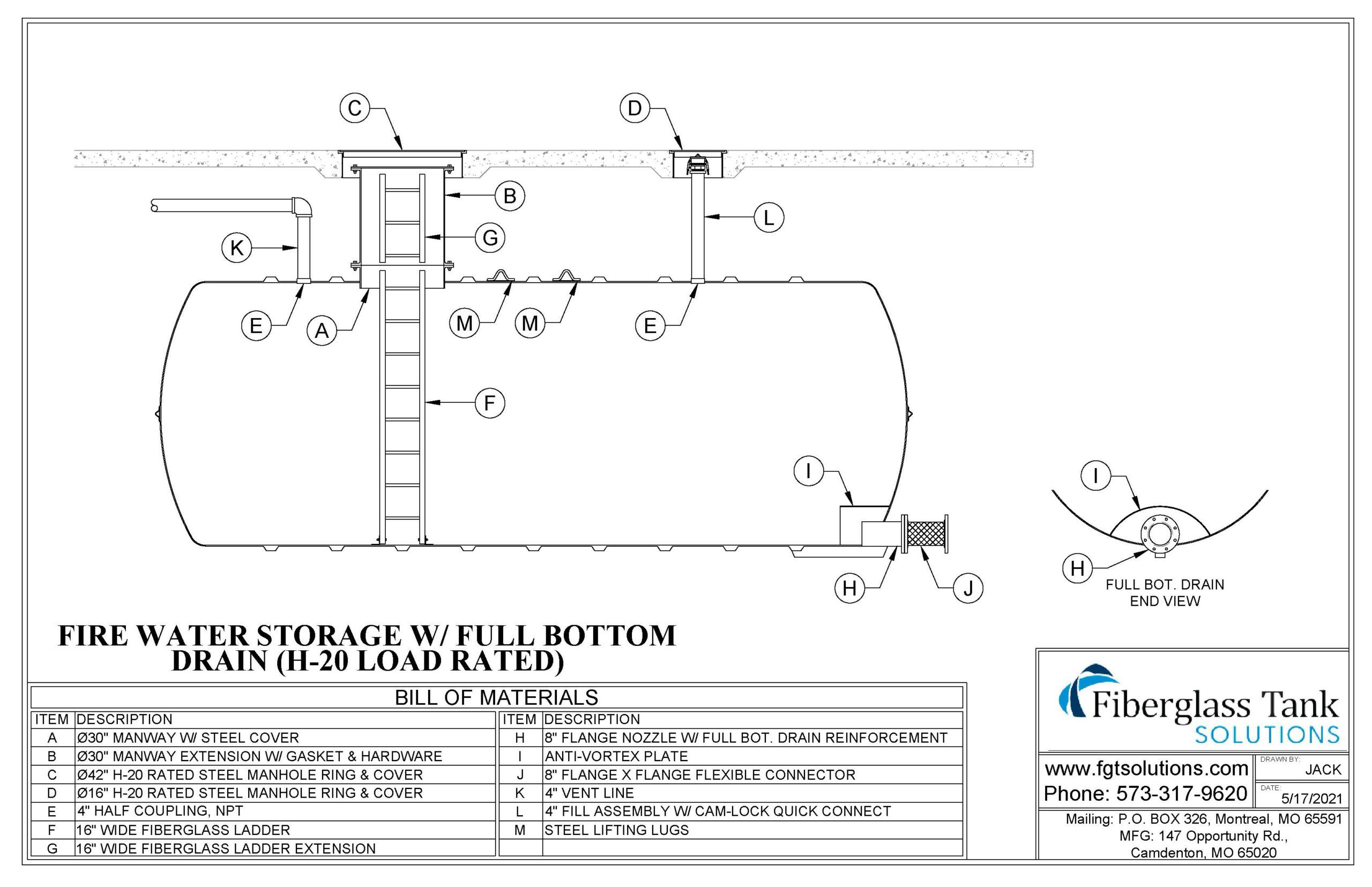 Fire Suppression Tank with Bottom Drain (H-20 Load Rated)