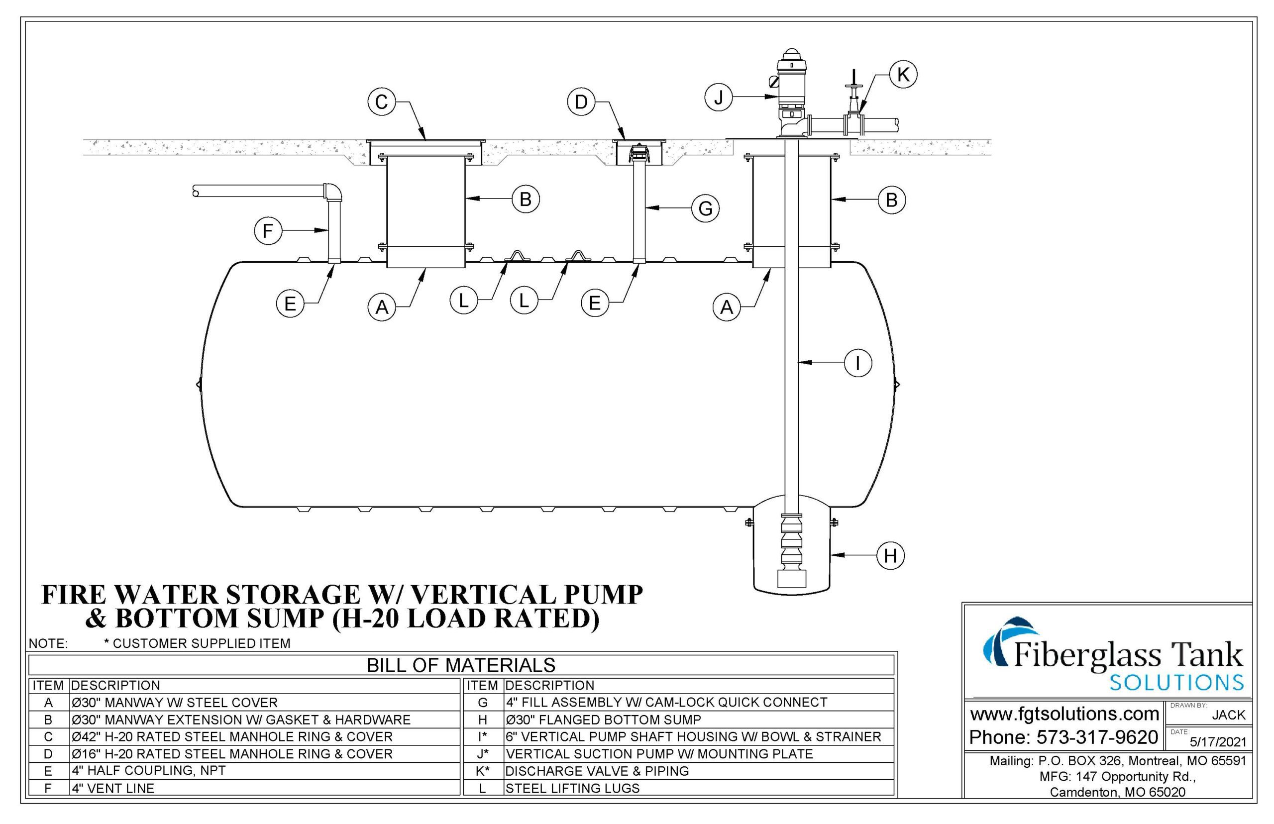 Fire Suppression Tank with Bottom Sump Pump