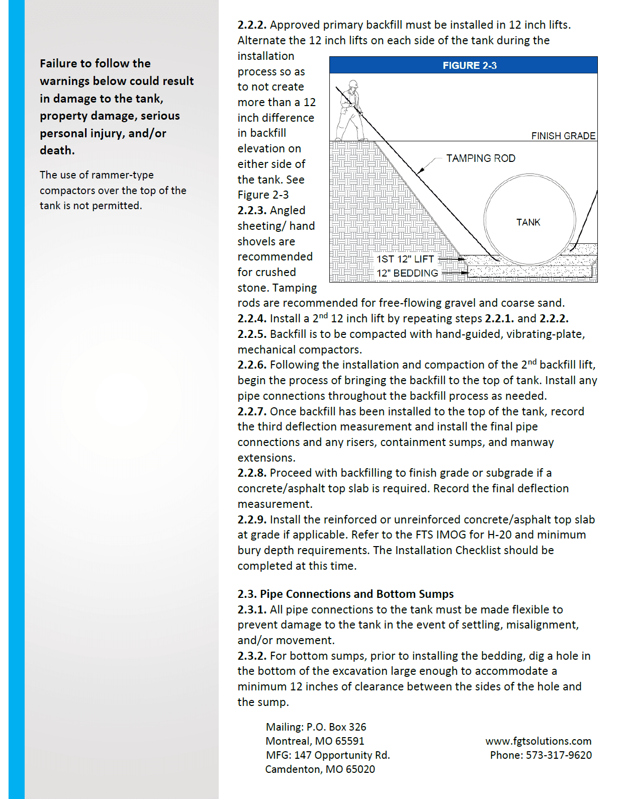 Backfilling & Ballasting Instructions - Fiberglass Tank Solutions