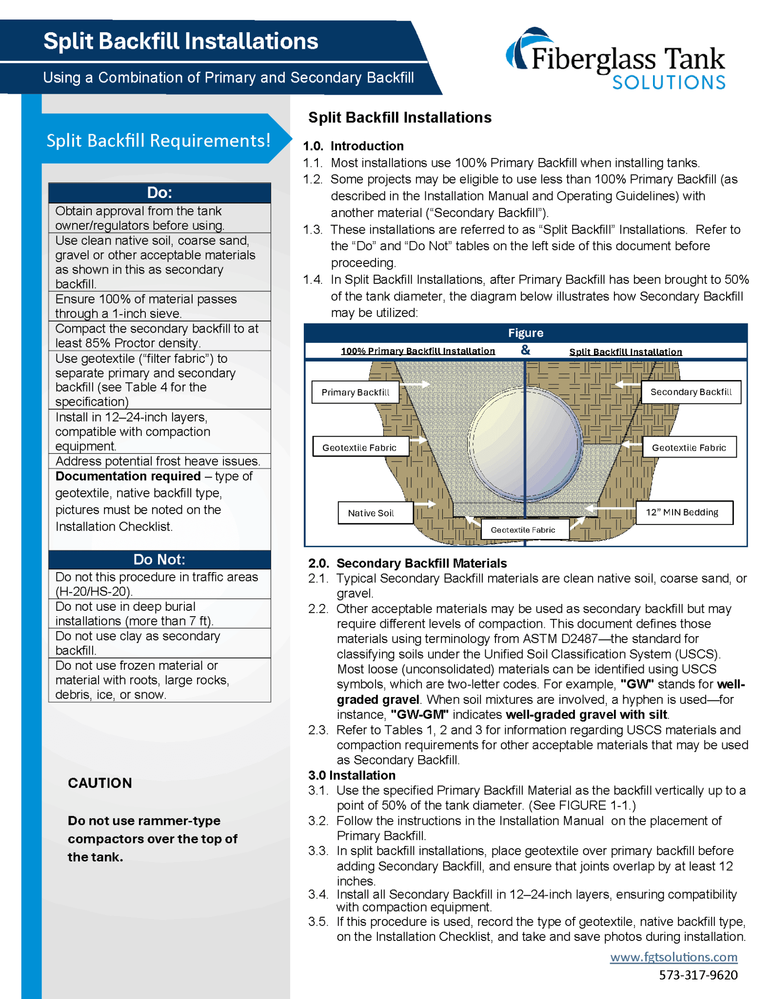 Split Backfill Instructions - Fiberglass Tank Solutions