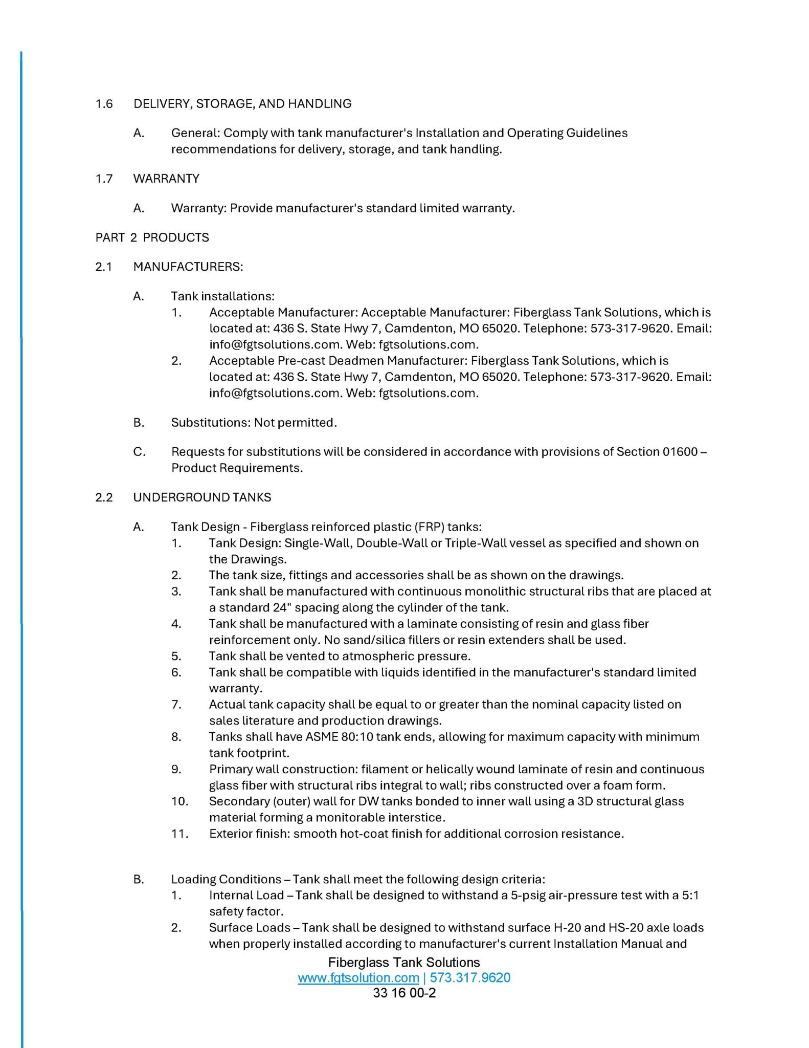Grease Interceptor Specifications - Fiberglass Tank Solutions