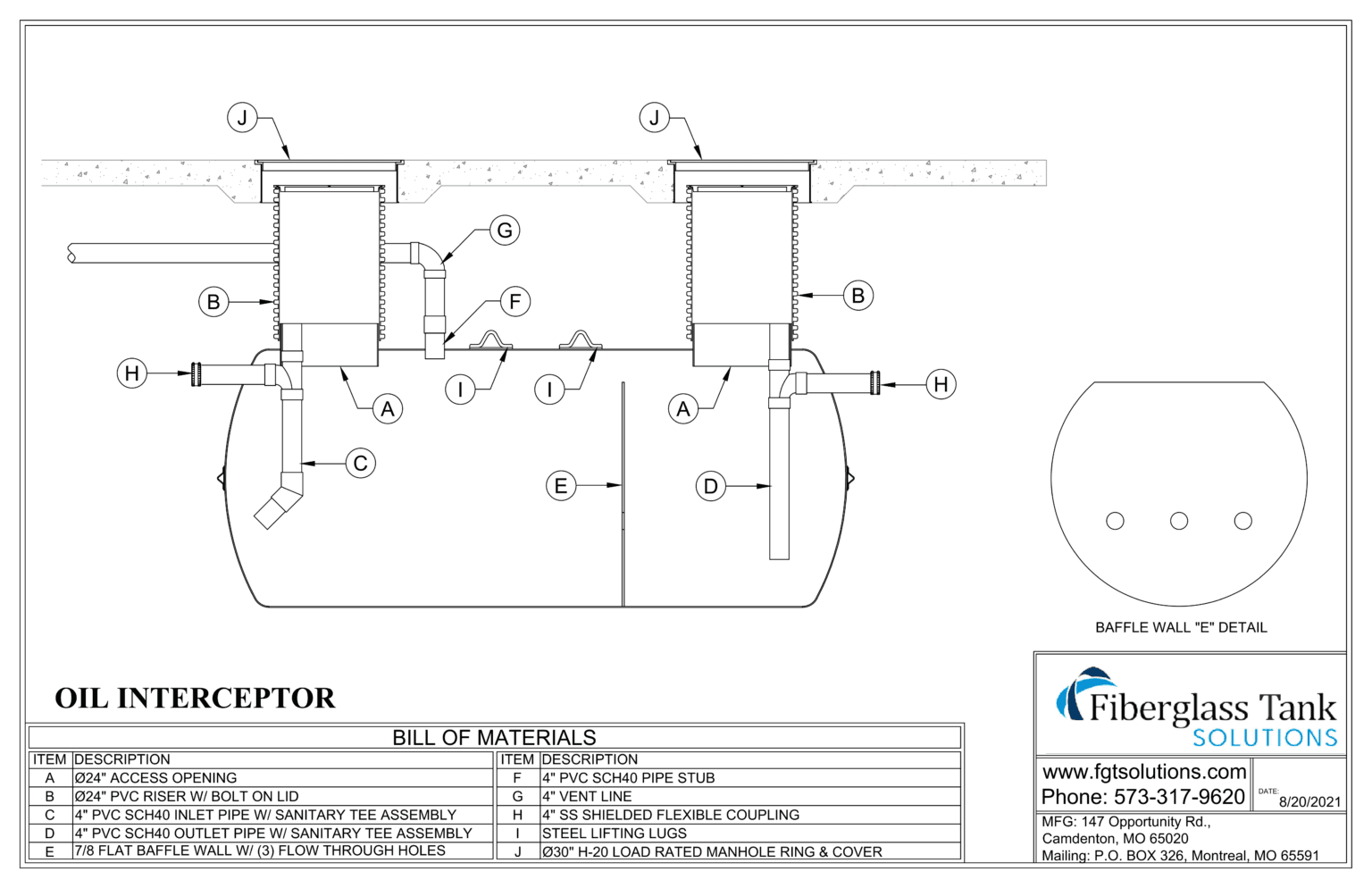 Oil Interceptor - Typical Application Drawing - Fiberglass Tank Solutions